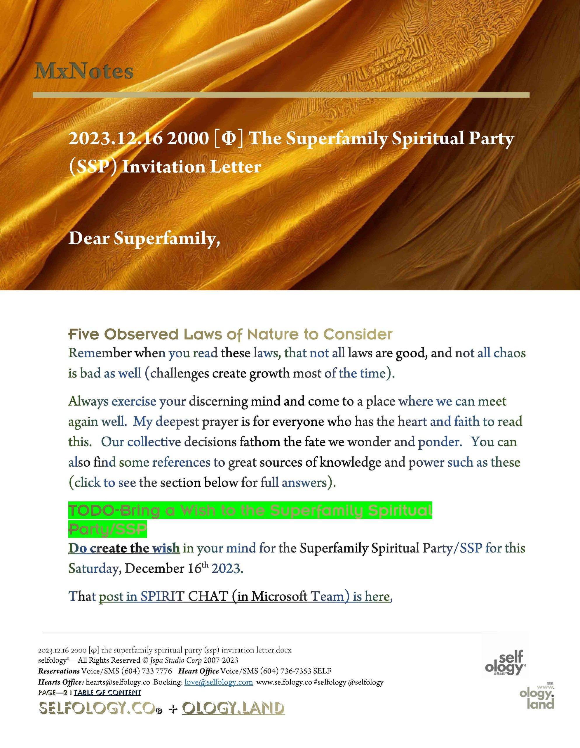 2023.12.16 2000 [Φ] The Superfamily Spiritual Party/SSP Invitation ...